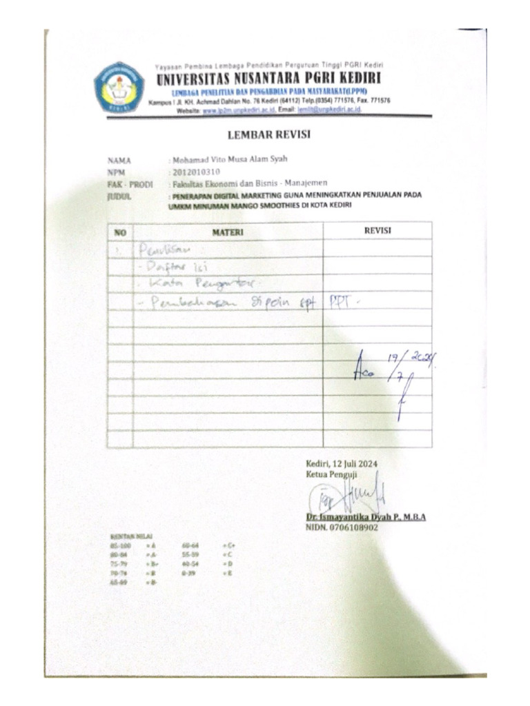 Lembar Revisi Sempro | PDF