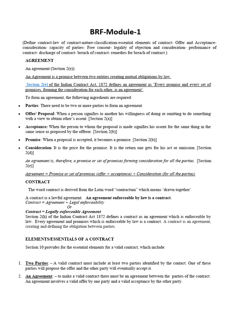 BRF Note Module 1 | PDF | Offer And Acceptance | Consideration