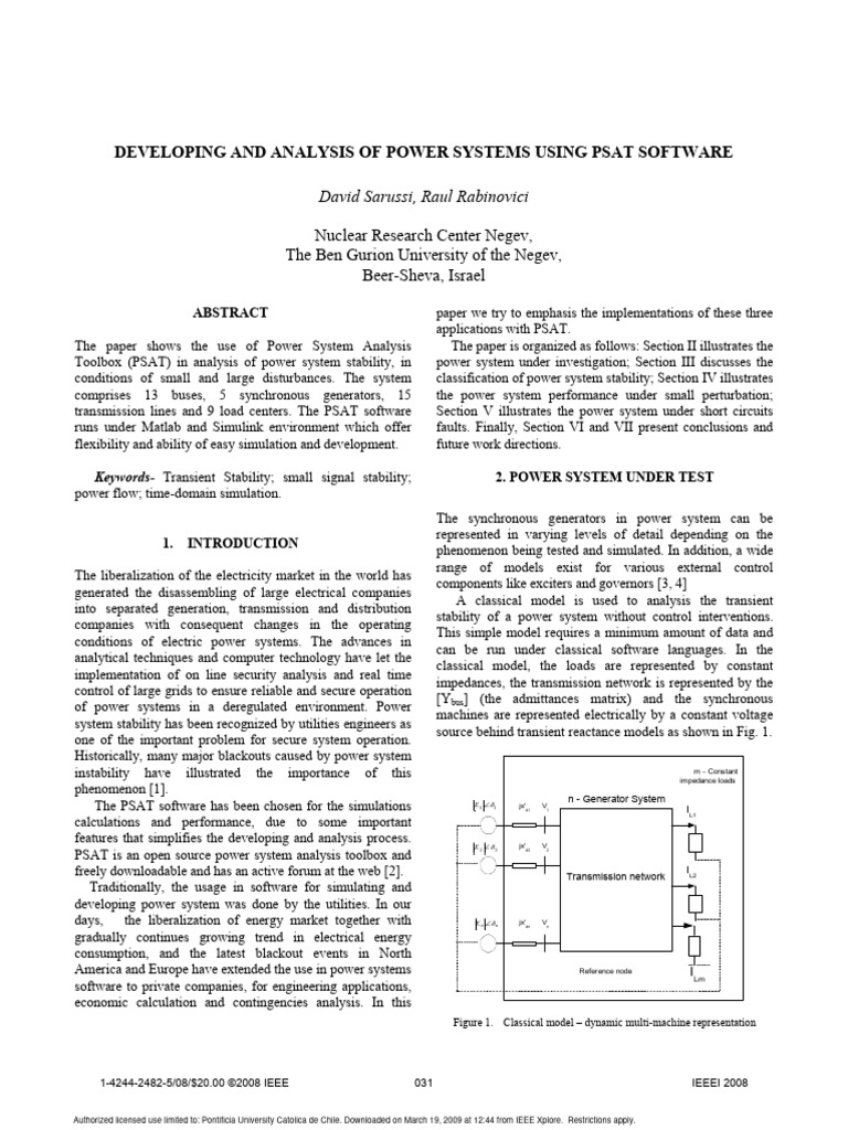 Developing and Analysis of Power Systems Using Psat Software | PDF | Electrical Grid | System