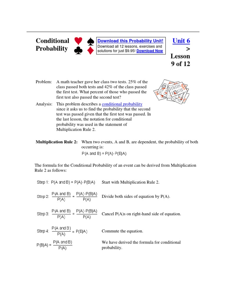 Conditional Probability Lesson 9 of 12: Unit 6 | PDF | Multiplication ...