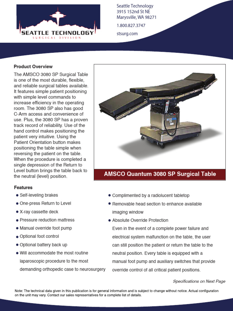 AMSCO Quantum 3080 SP Surgical Table - 240215 - 191626 | PDF
