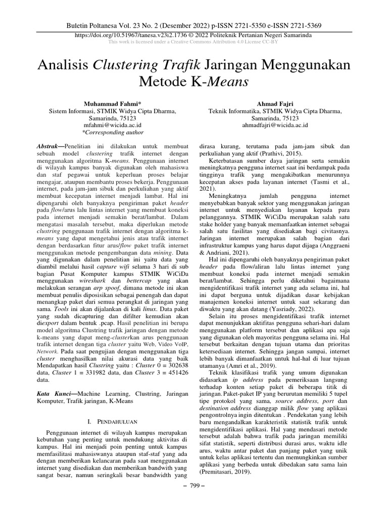 Analisis Clustering TrafikJaringan Menggunakan Metode K-Means | PDF