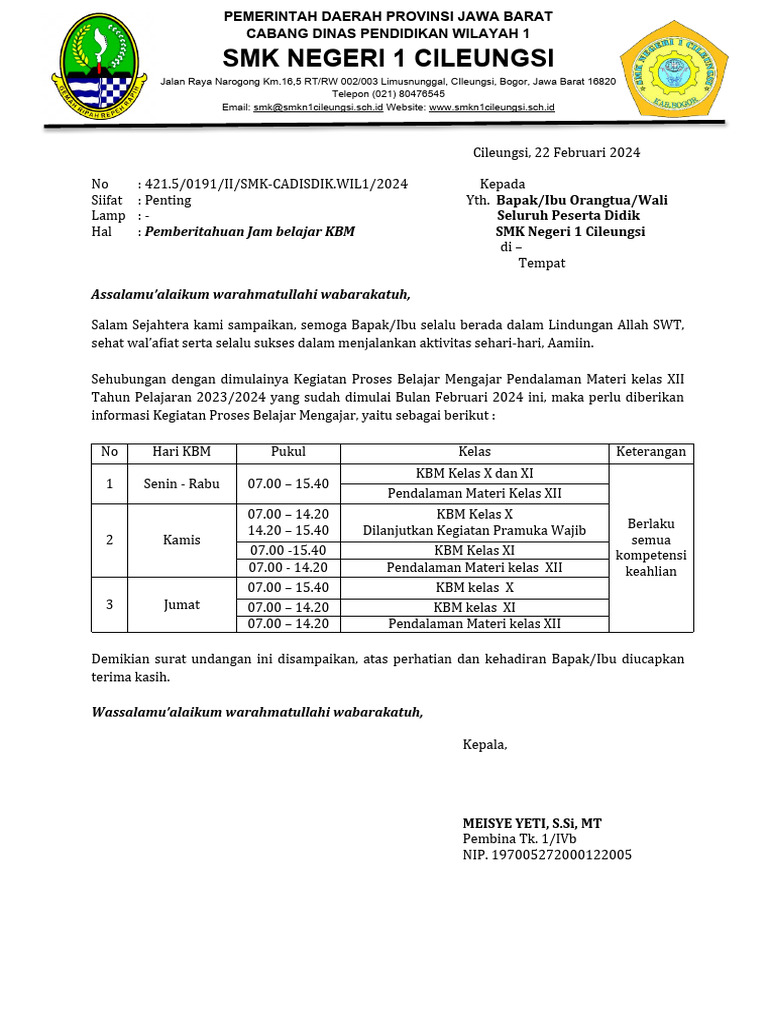 Surat Edaran KBM 2024 | PDF