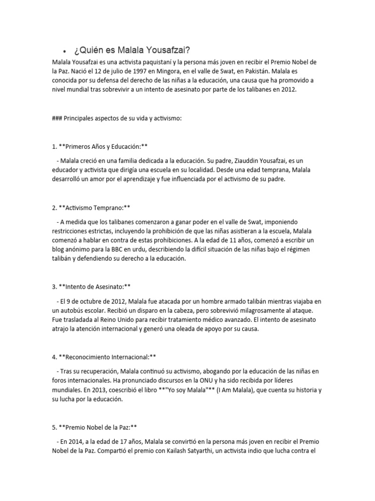 Biografía de Malala Yousafzai | PDF | Malala Yousafzai