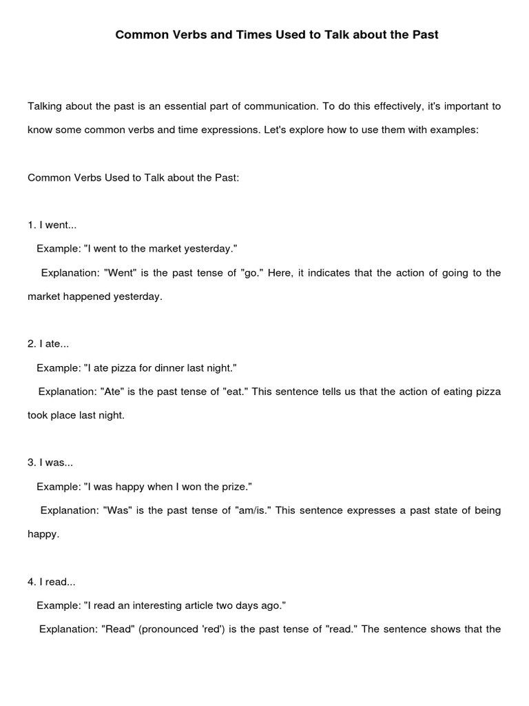 Common Verbs and Times in Past | PDF | Grammatical Tense | Verb