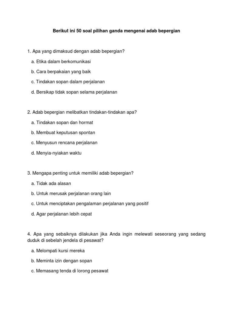 50 Soal Adab Bepergian | PDF