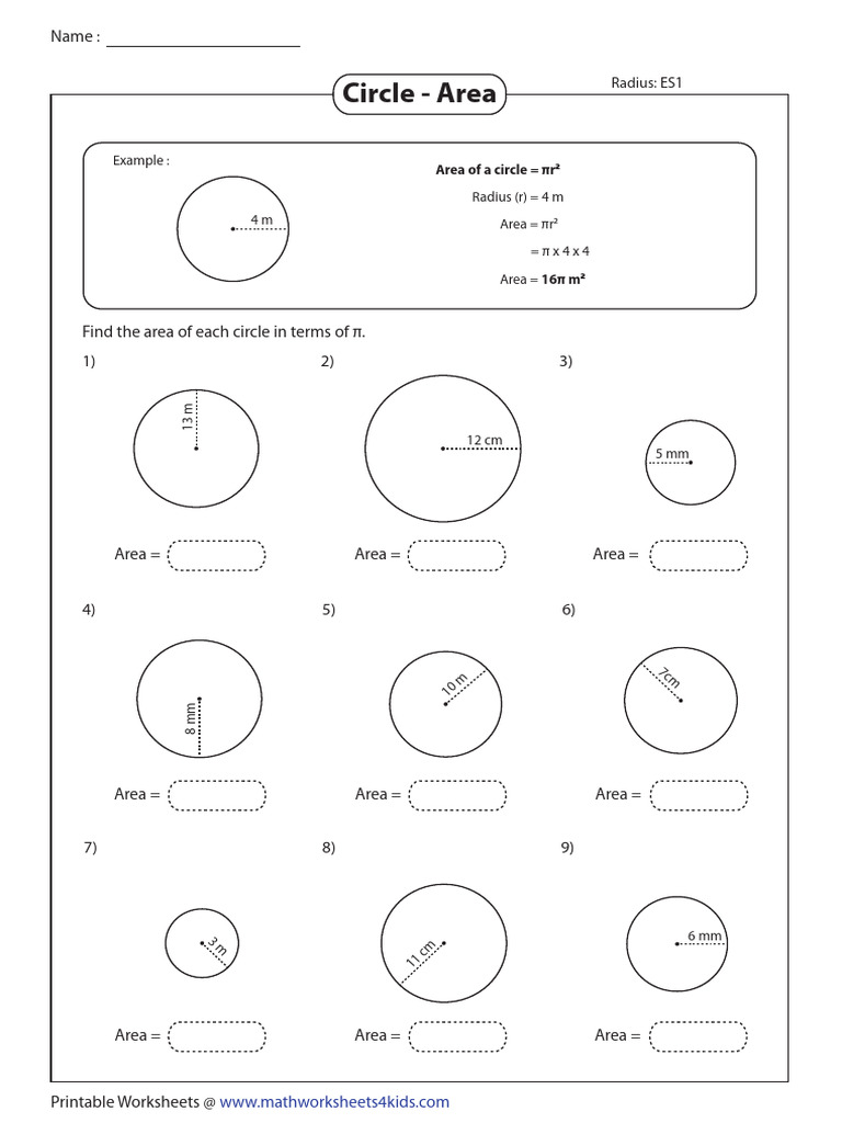 Worksheets - 7th Grade - Circle - Metric - Area Radius Easy All Key | PDF | Trigonometry ...