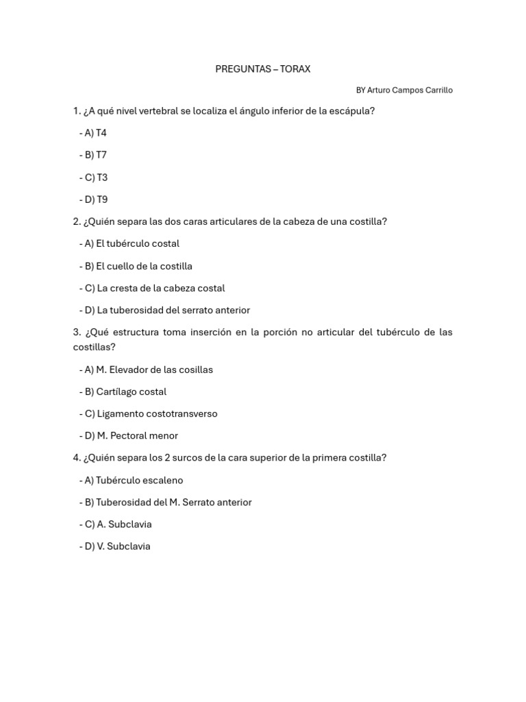 Preguntas - Torax - Art | PDF | Tórax | Sistema cardiovascular