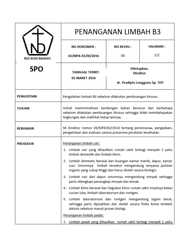 Contoh Spo Pengelolaan Limbah b3 | PDF | Sains & Matematika