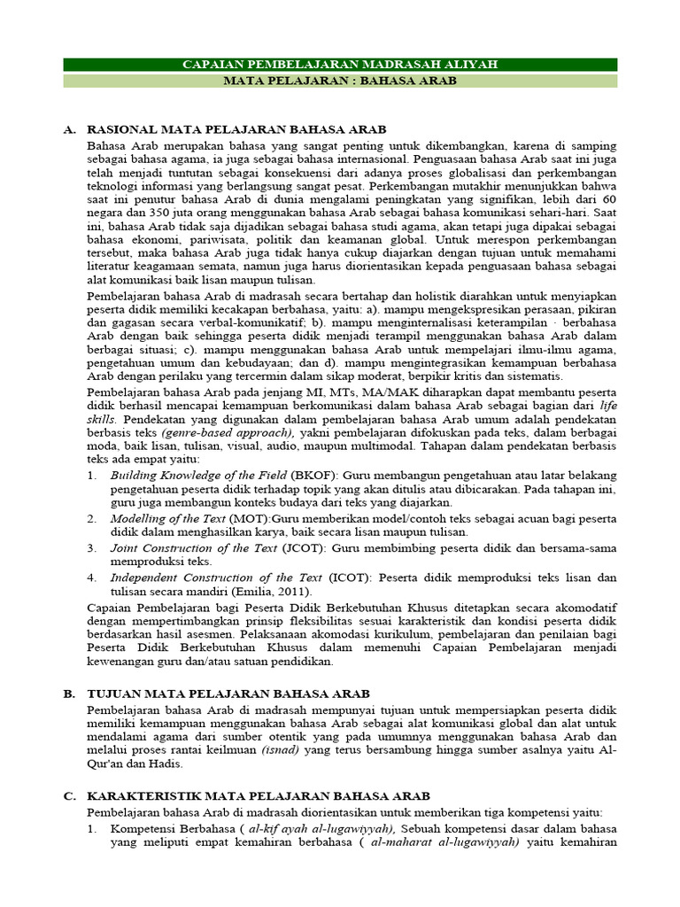CP Bahasa Arab Fase E MA | PDF