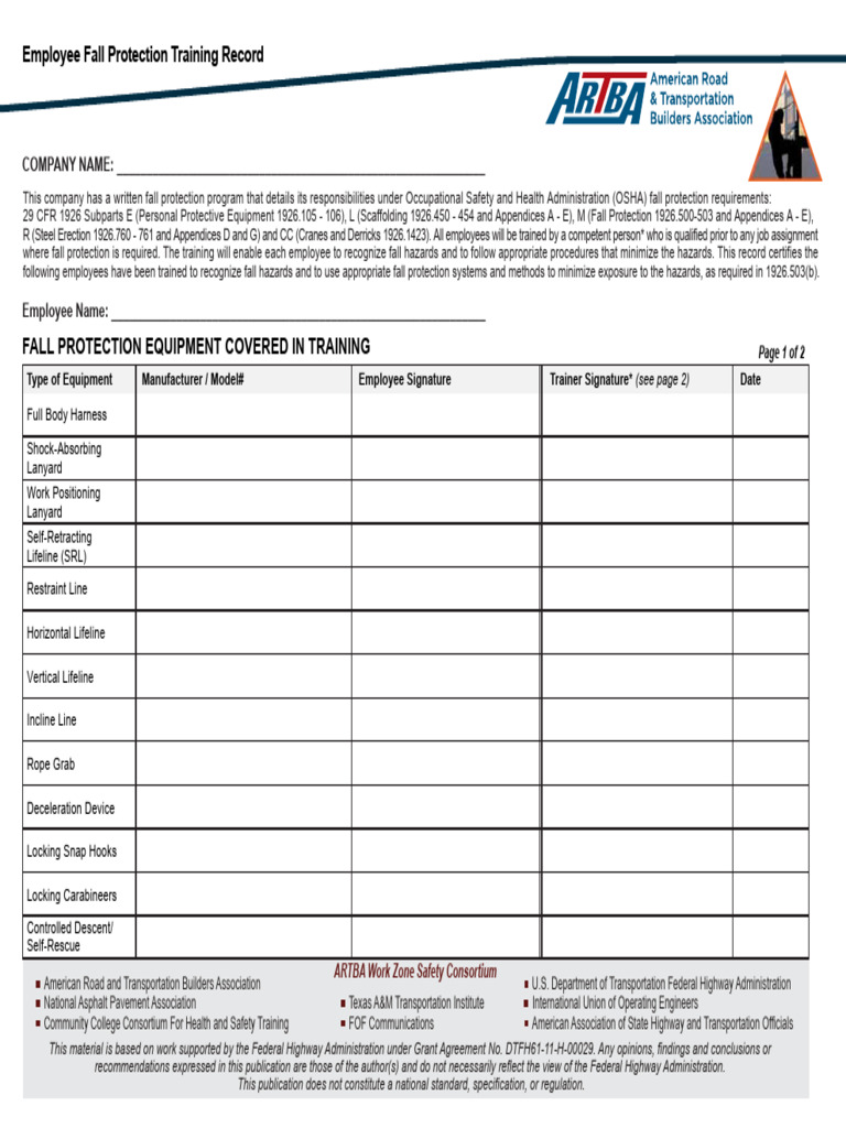 Fall Protection Training Record | PDF | Occupational Safety And Health ...