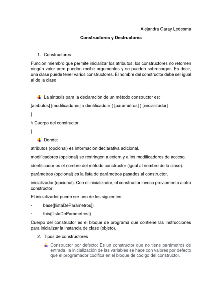 Constructores y Destructores Poo | PDF | Constructor (Programación Orientada a Objetos ...