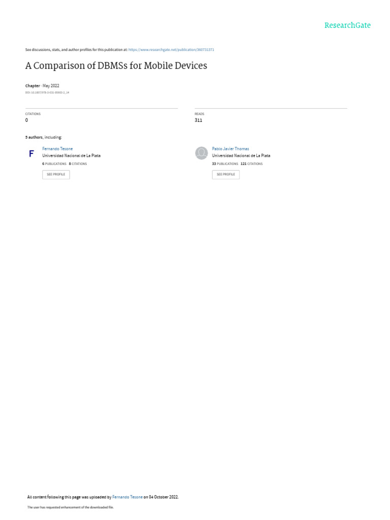 Springer 2022 Cacic 2021 A Comparison Of Dbmss For Mobile Devices Pdf Databases