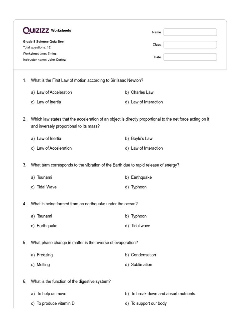 Grade 8 Science Quiz Bee Worksheet | PDF | Meteoroid | Seismology