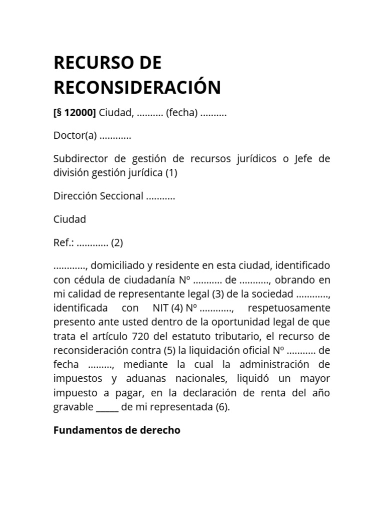 Modelo Recurso de Reconsideración | PDF | Impuestos | Gobierno