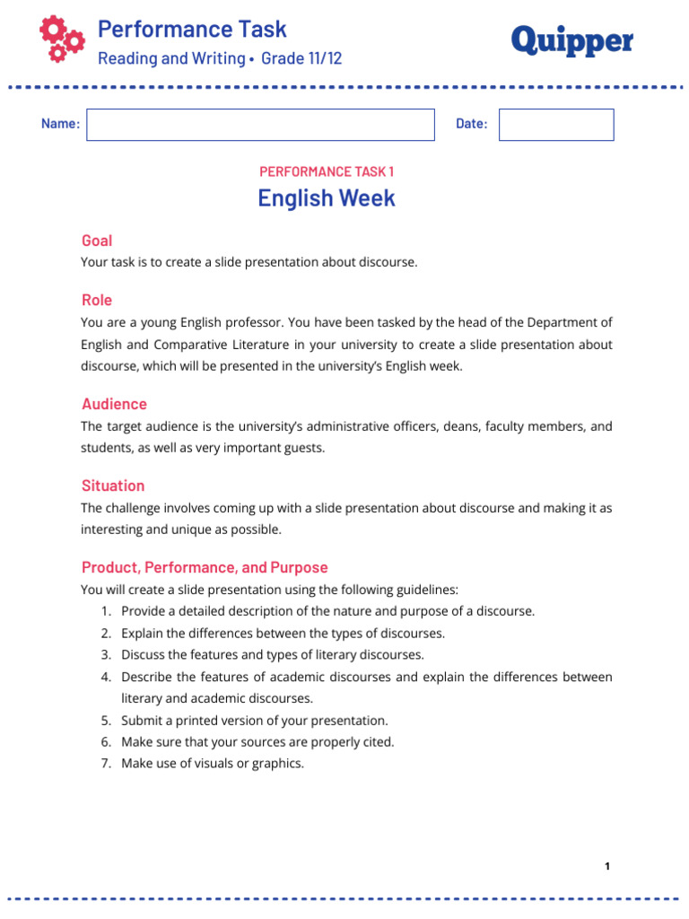 Unit 1 Performance Task | PDF | Cognition | Writing