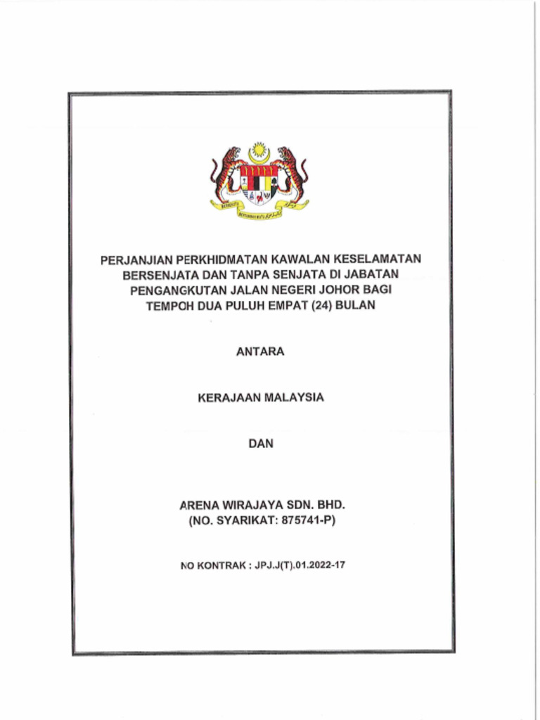 Kontrak Perjanjian JPJ Johor - Arena | PDF