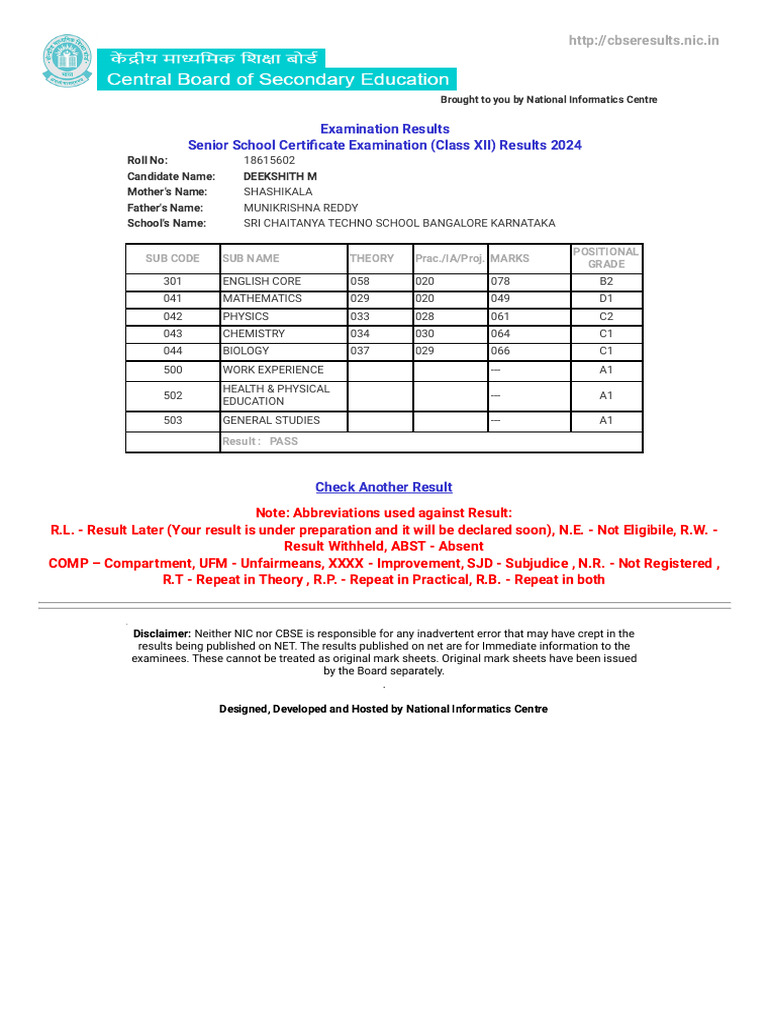 CBSE - Senior School Certificate Examination (Class XII) Results 2024 | PDF | Qualifications ...