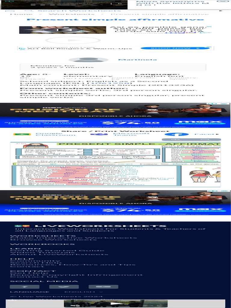 Present Simple Affirmative English As A Second Language Esl Worksheet