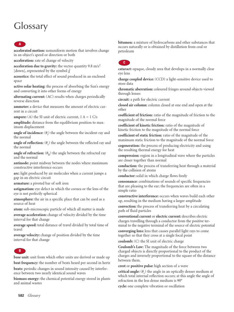 Physics 11 Glossary | PDF | Waves | Force