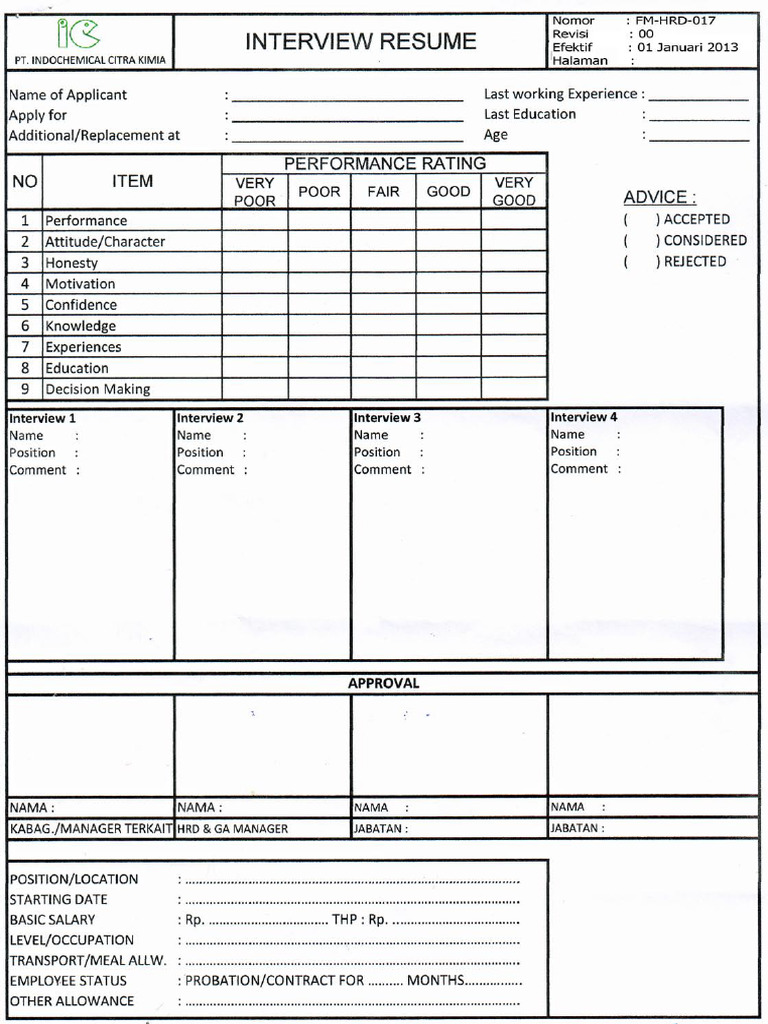 FM-HRD-017 Interview Resume | PDF