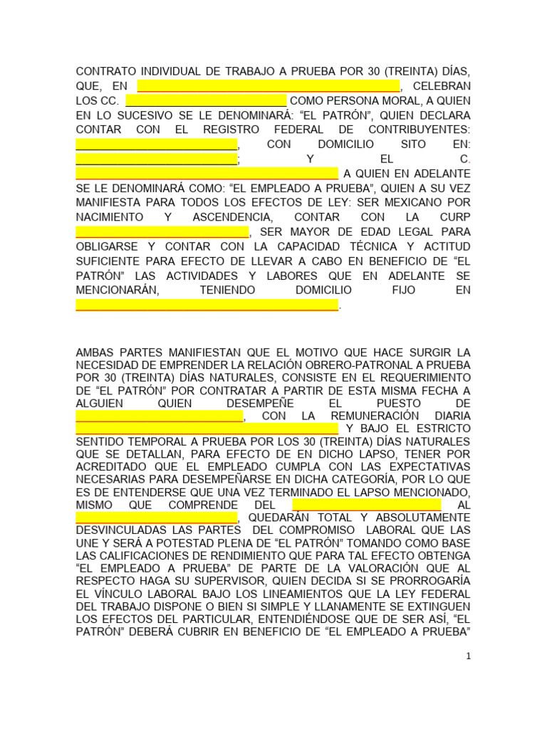 Contrato A Prueba Generico 30 Dias | PDF | Salario | Justicia