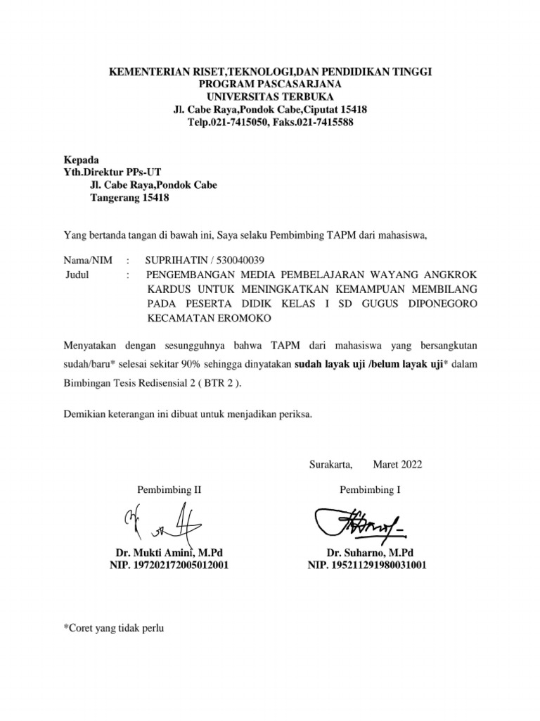 2 Lembar Persetujuan BTR 2 - Suprihatin-Signedma | PDF