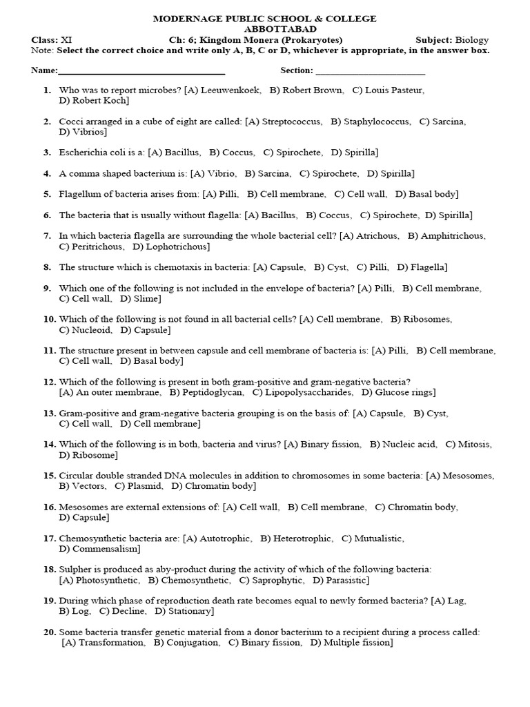 Biology Quiz: Kingdom Monera Prokaryotes | PDF | Bacteria | Cell (Biology)