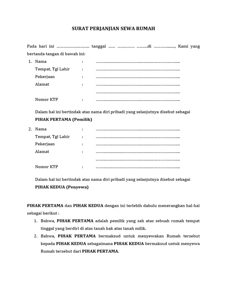 Surat Perjanjian Kontrak Rumah Pdf