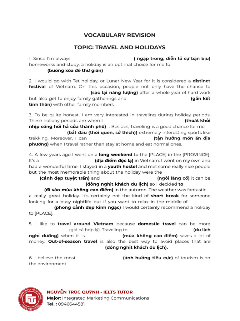 Travel Vocabulary for Holidays | PDF | Vietnam