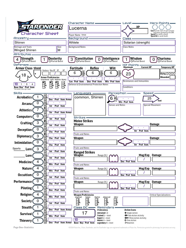Starfinder 2e Character Sheet Form Fillable v1 | PDF | Role Playing Games | Role Playing Video Games