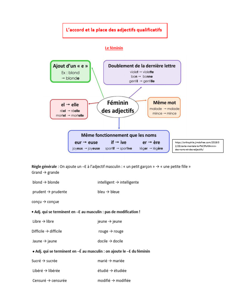 Accord des adjectifs en français | PDF | Nombre grammatical | Genre ...