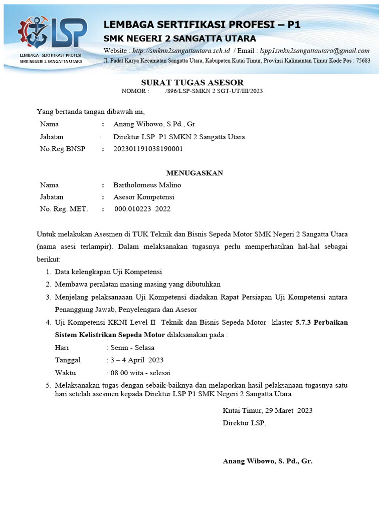 10.surat Tugas Asesor | PDF