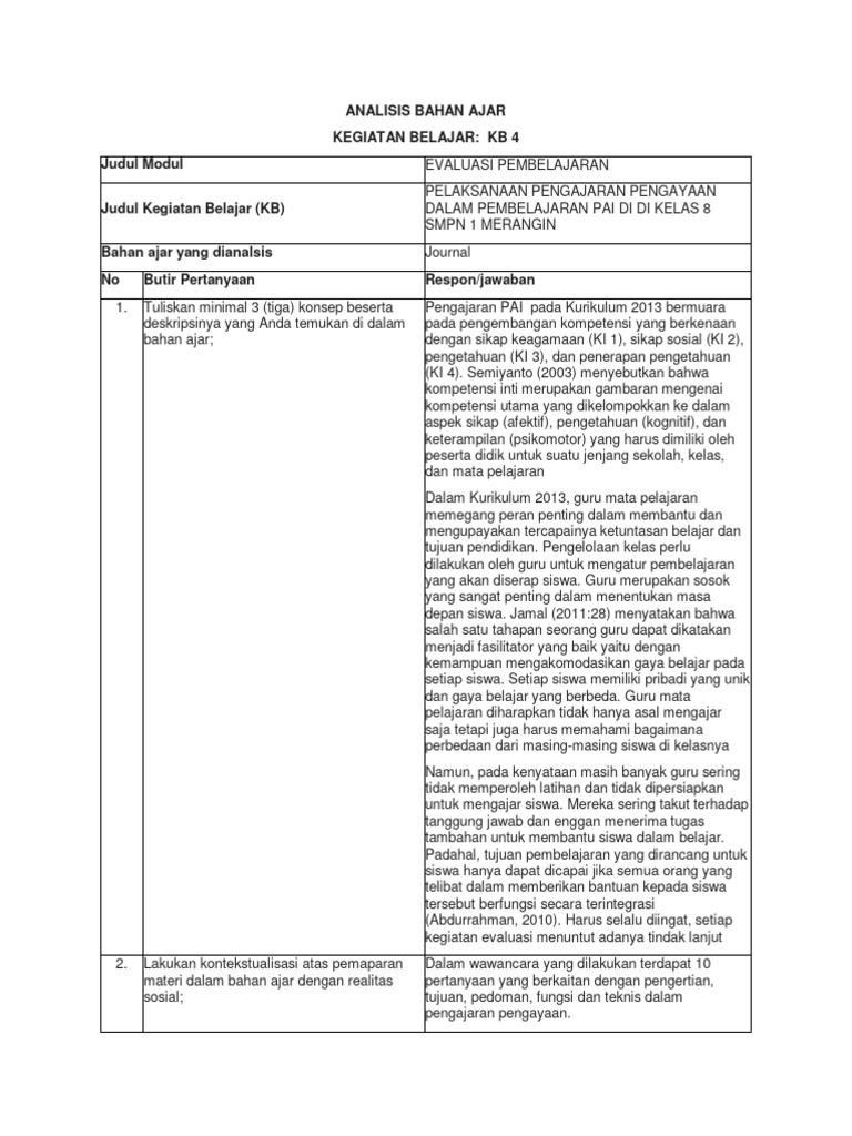 ANALISIS BAHAN AJAR Modul 4 KB 4 | PDF