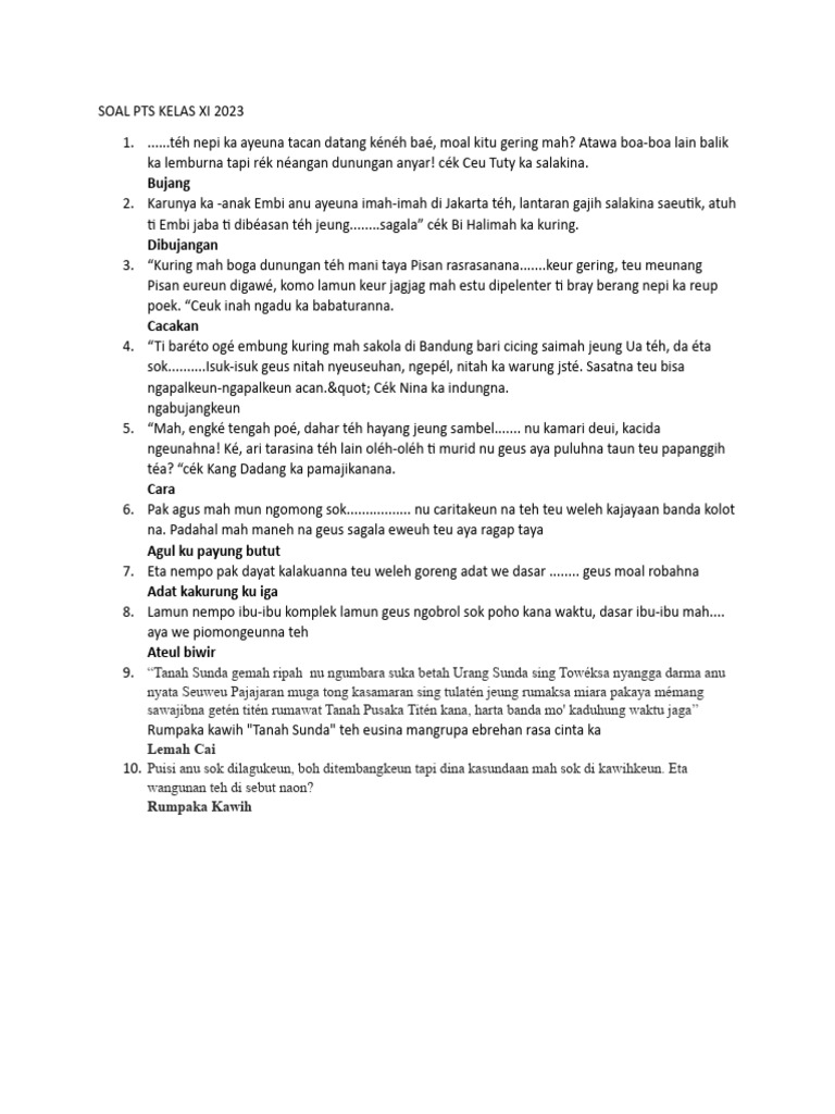 Soal PTS Kelas Xi 2023 | PDF