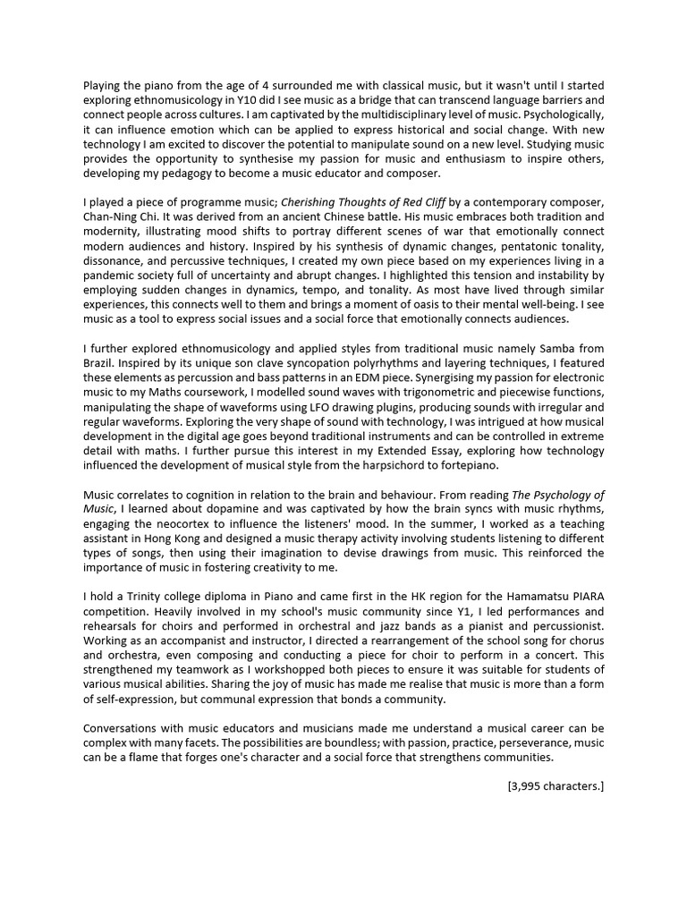 model personal statement | PDF | Choir | Piano