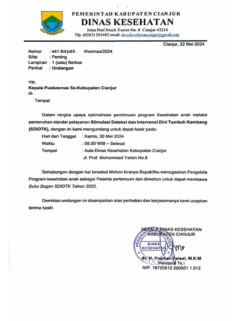 Surat Und. Pertemuan SDIDTK (30 Mei 2024) | PDF