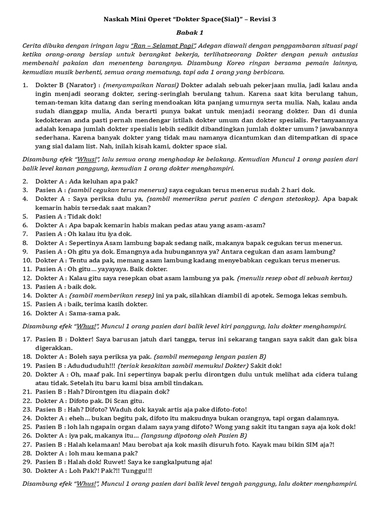 Naskah Mini Operet - Dokter Space (Sial) - Revisi 3 | PDF