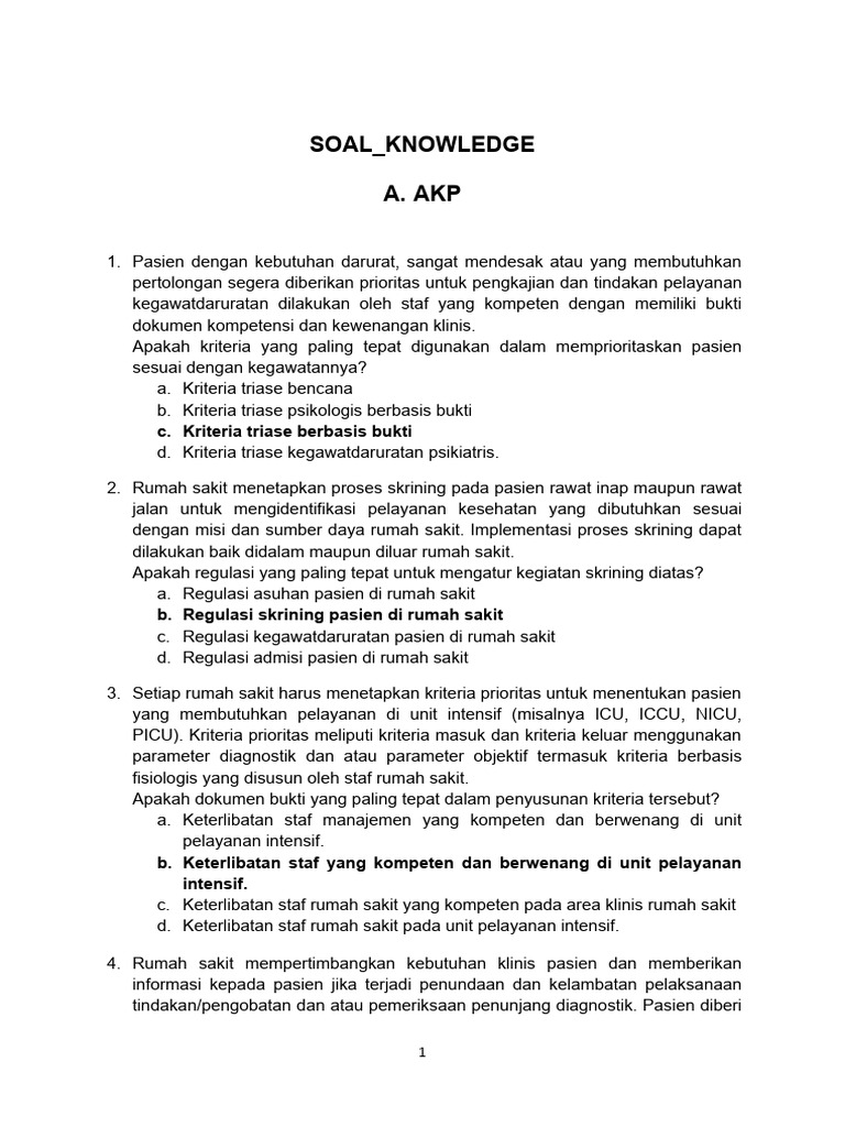 Soal Knowledge - Akp 40 Soal, SKP 30 Soal, Pab 30 Soal - Ukom Dari Larsi | PDF | Pengembangan ...