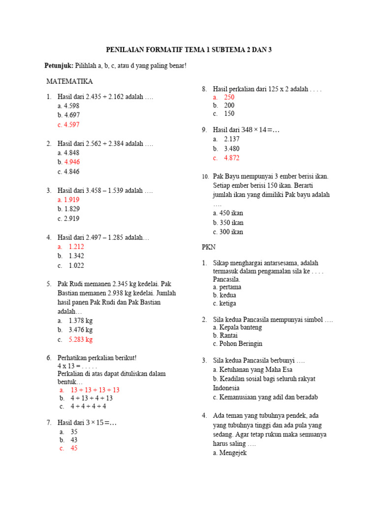 PH Tema 1 Subtema 2 Dan 3 - MTK Dan PKN | PDF