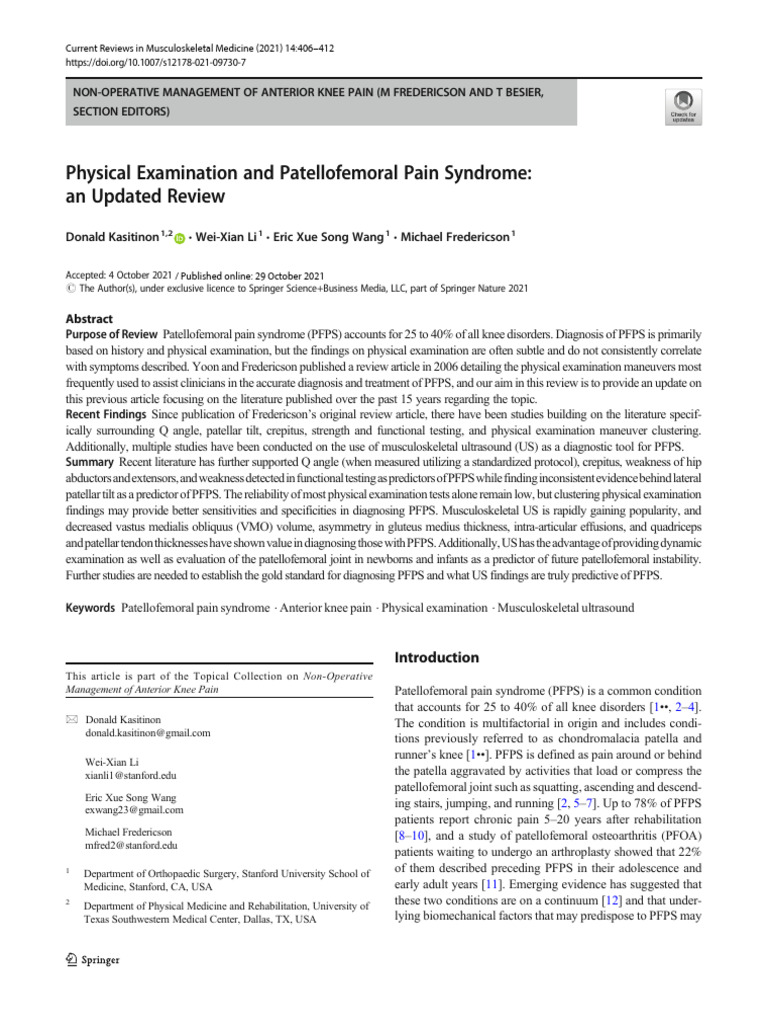 Physical Examination and Patellofemoral Pain Syndrome | PDF | Knee ...