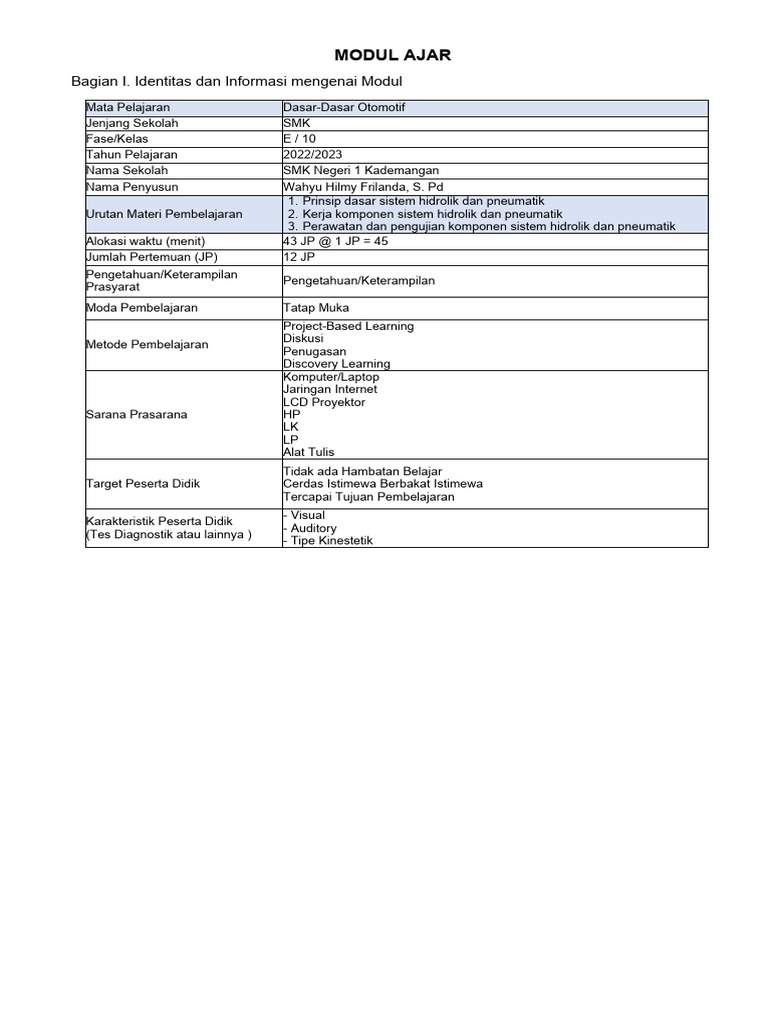 J. MODUL AJAR Hydrolik Pnumatic | PDF | Komputer | Teknologi & Rekayasa