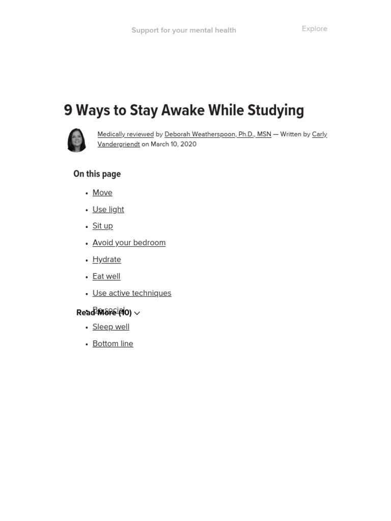 9 Tips to Stay Awake While Studying | PDF | Sleep | Dehydration