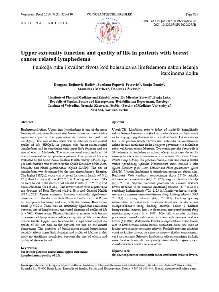 Upper extremity function and quality of life in patients with breast ...