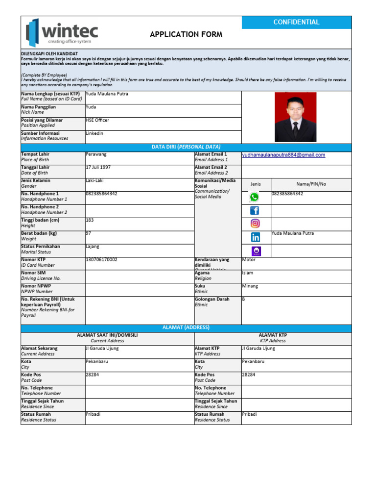 Application Form - Wintec | PDF