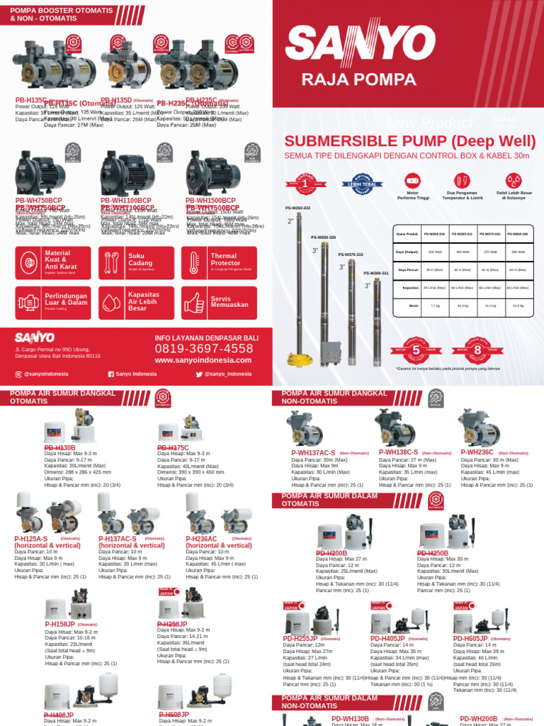 Flyer Sanyo Pompa Air PDF | PDF | Electric Power | Electromagnetism