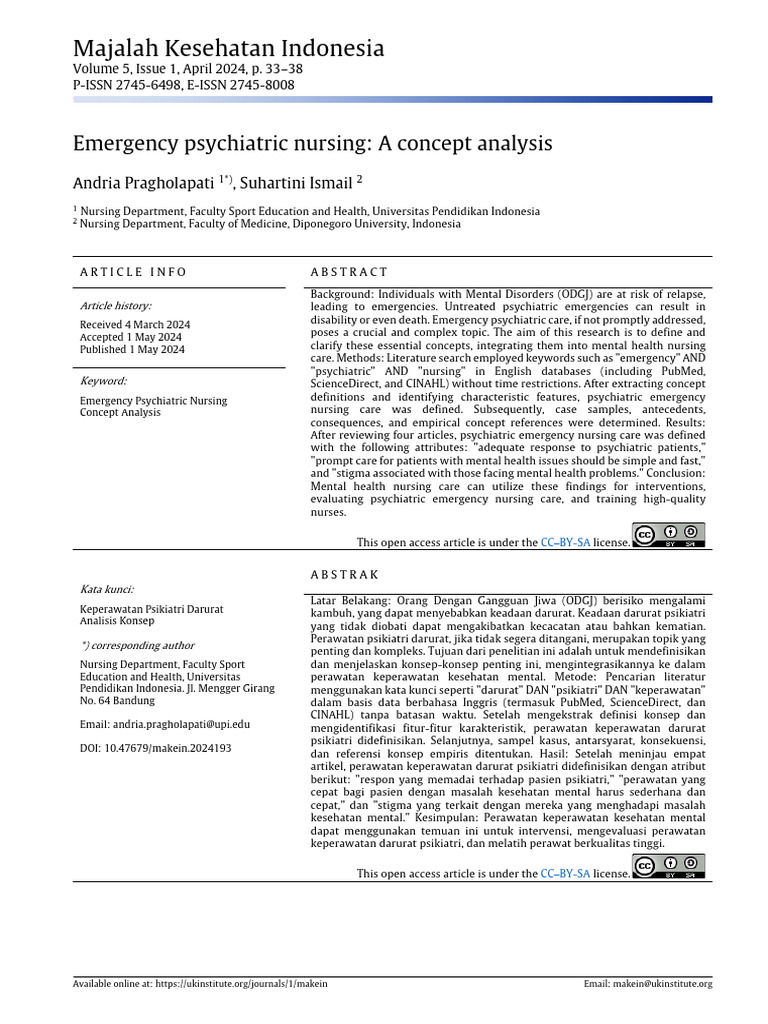 Emergency Psychiatric Nursing - A Concept Analysis | PDF | Mental Health | Psychiatry