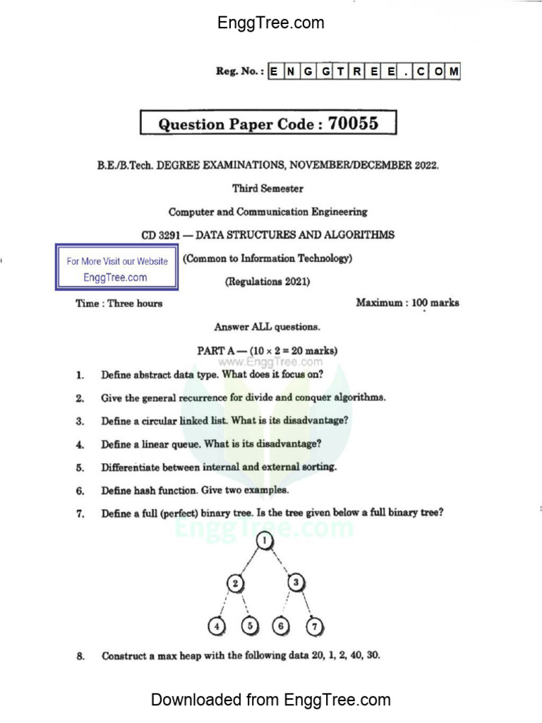CD3291 Data Structures and Algorithms Nov Dec 2022 Question Paper ...