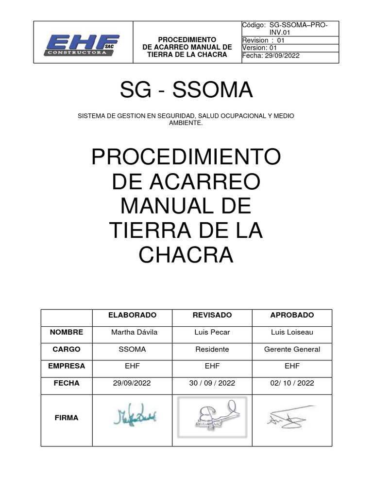 Procedimiento Acarreo Manual de Tierra | PDF