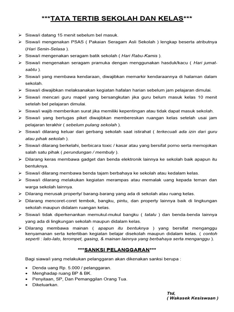 Tata Tertib Kelas | PDF